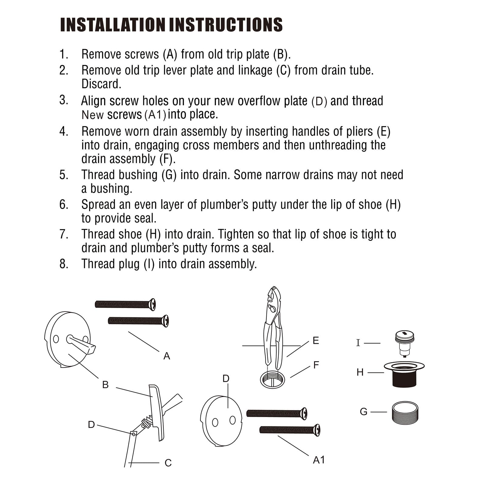 Bathtub Drain Tip Toe Tub Conversion Kit Assembly, Replacement Tub Drain Kit with Two-Hole Overflow Faceplate and Universal Fine/Coarse Thread(Oil Rubbed Bronze)