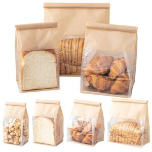 roppolo 50 pcs 6.3 inch bread bags with tin tie, medium loaf bags made of brown cotton paper, storage packing bag with clear window for bakery, cafe, homemade bread