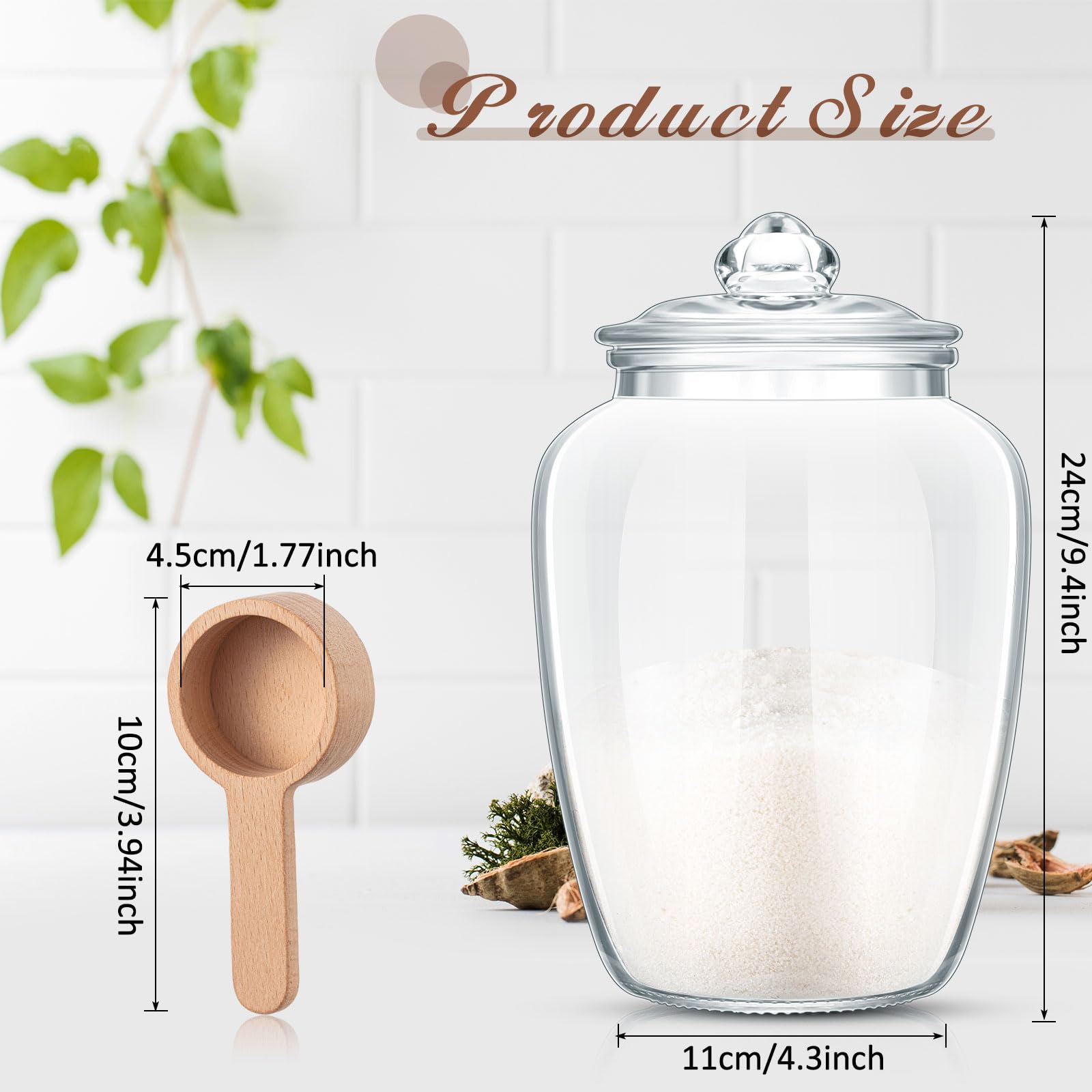 SiliFine 2 Sets 74 oz Bath Salt Container with Airtight Lid and Scoop Big Glass Bath Salt Jar with Wooden Scoop for Bath Salt Flour Salt Candy Tea (Clear)