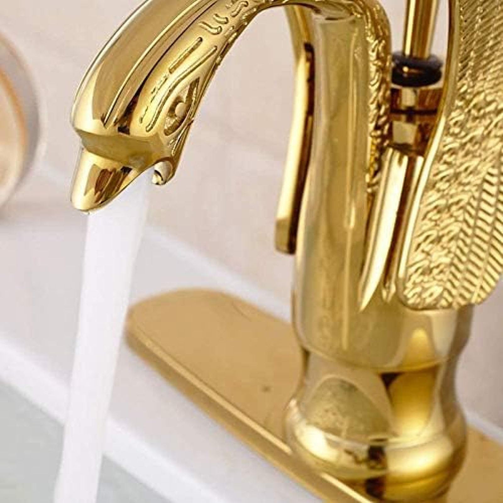 Kitchen Taps Kitchen Tap Faucet Golden Deck Mount Brass Toilet Sink Mixer Taps Bath Vessel Sink Faucet Swan Shape + Hole Cover Plate