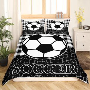 feelyou soccer bedding set for girls boys kids twin size black white comforter cover set room decorative geometric pattern duvet cover sports theme bedspread cover 2pcs bedclothes