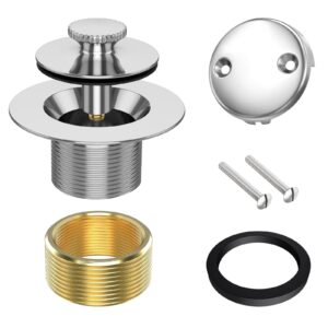 all brass bathtub drain lift & turn tub trim set conversion kit assembly, bathtub drain replacement trim kit with two-hole overflow faceplate(chrome plated)