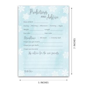 SNOWFLAKES Prediction and Advice Cards - Pack of 25 - WINTER Wonderland BLUE Boy Baby Shower Game, Wishes for Mommy & Daddy Message Baby It’s Cold Outside Activity Keepsake Frost Holiday G781-PDAV