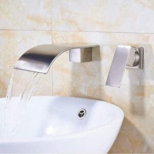 Kitchen Taps Faucet Brushed Nickel Waterfall Bathroom Faucet Wall Mount Dual Hole Bathroom Bathtub Mixer Tap Single Handle Brass Hot Cold Water Faucet