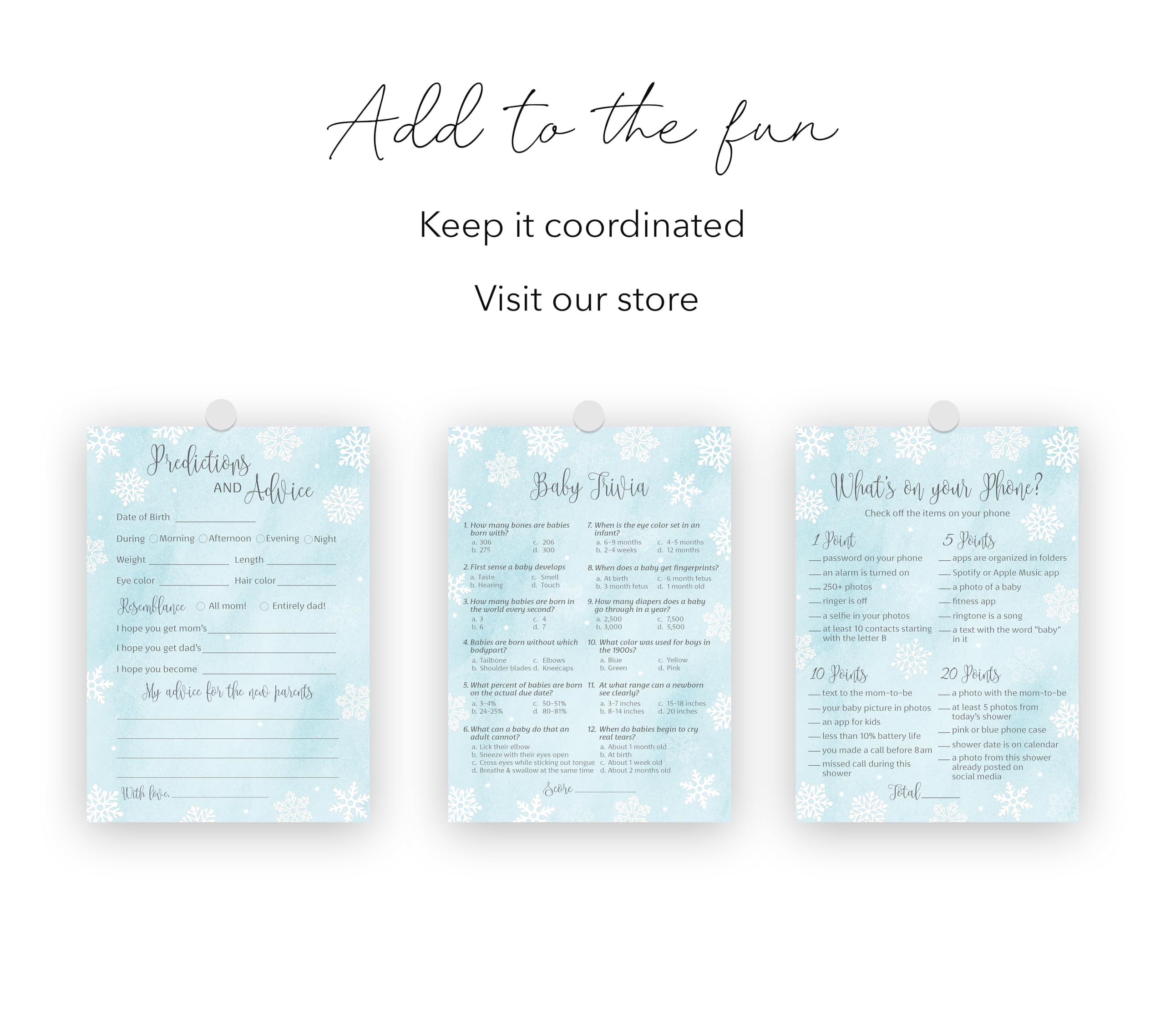 SNOWFLAKES Prediction and Advice Cards - Pack of 25 - WINTER Wonderland BLUE Boy Baby Shower Game, Wishes for Mommy & Daddy Message Baby It’s Cold Outside Activity Keepsake Frost Holiday G781-PDAV