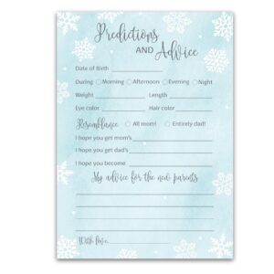 SNOWFLAKES Prediction and Advice Cards - Pack of 25 - WINTER Wonderland BLUE Boy Baby Shower Game, Wishes for Mommy & Daddy Message Baby It’s Cold Outside Activity Keepsake Frost Holiday G781-PDAV