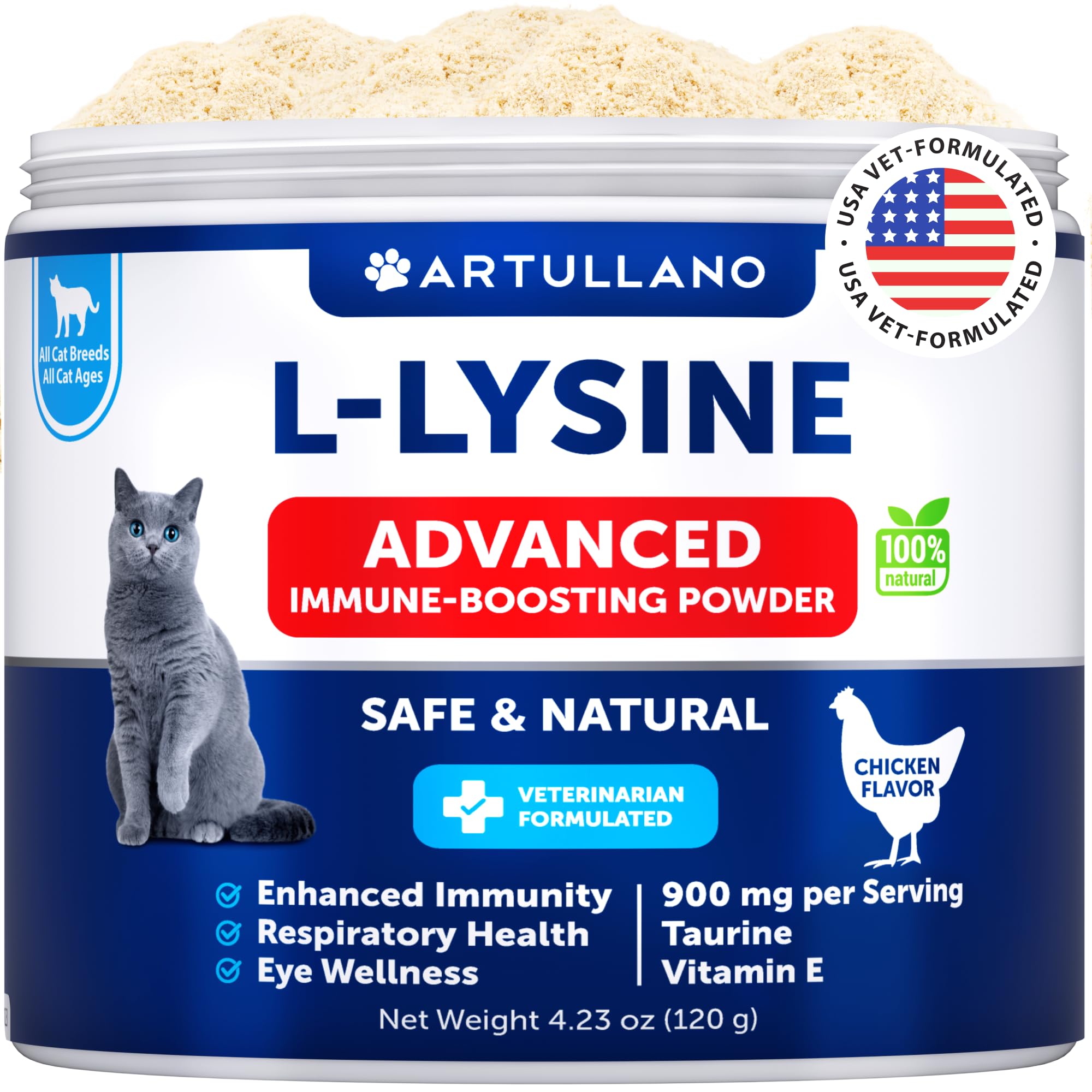 Lysine for Cats - L-Lysine Powder for Cats - Immune Support for Cats Sneezing and Runny Nose, Cat Cold, Eye Function, Respiratory Health - Allergy Relief - Lysine Supplement for Cats