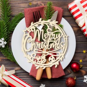 12 pcs christmas wooden plate decor merry christmas wood cutouts winter new year party place card table settings signs for farmhouse dining table holiday christmas tree decoration ornament flowers