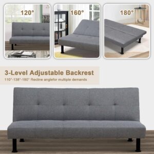 SumKea Convertible Flannel Sofa Compact, Adjustable, and Durable Futon Couch Bed with Sturdy Legs for Living Room and Bedroom, Grey