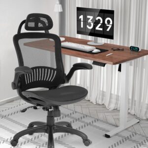 PayLessHere Ergonomic Office Chair Computer Chair High-Back with Rolling Swivel Desk Mesh Chair with Lumbar Support,Headrest,Flip-Up Arms and Adjustable Features (Black)