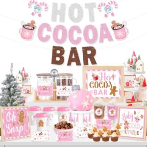 hot cocoa bar kit pink hot cocoa bar banner cute gingerbread man sign oh snap toppings tent cards cup tags stickers for winter baby shower christmas party baby it's cold outside decorations