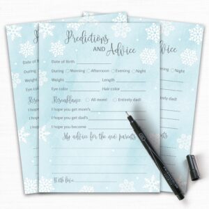 SNOWFLAKES Prediction and Advice Cards - Pack of 25 - WINTER Wonderland BLUE Boy Baby Shower Game, Wishes for Mommy & Daddy Message Baby It’s Cold Outside Activity Keepsake Frost Holiday G781-PDAV