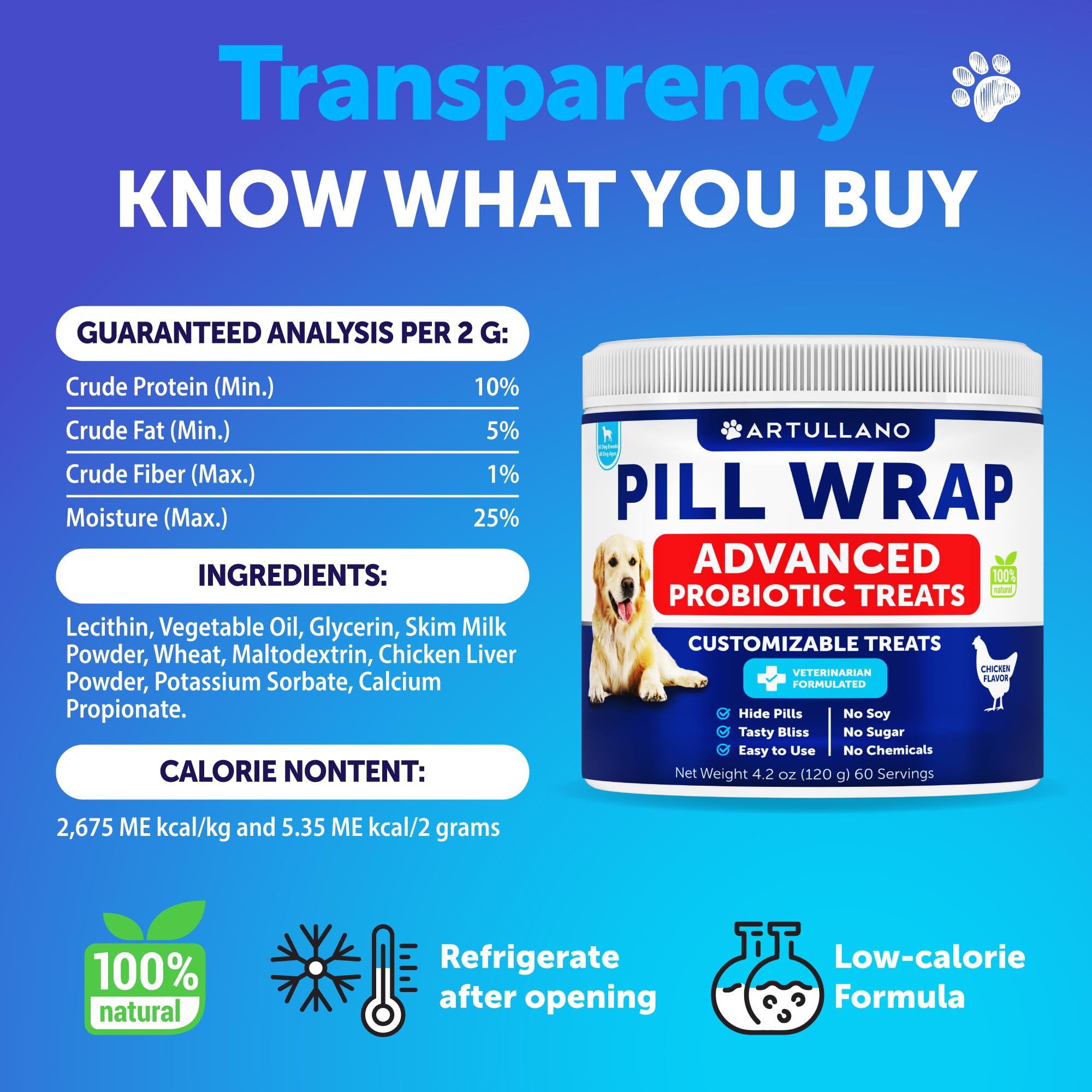 Pill Paste for Dogs - Pill Wrap for Dogs - Wrap a Pill for Dogs - Pill Wrap Masker Treats for All Breeds & Ages - Soft Dog Treats to Hide Pills, Capsules, Tablets - Chicken Flavor - 60 Servings