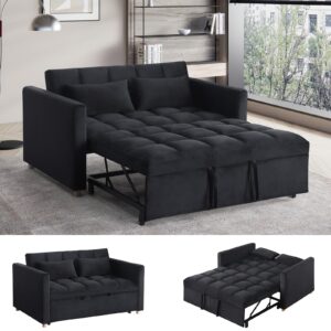 keainvren sleeper sofa convertible sofa bed loveseat sleeper sofa couch futon sofa couch velvet chaise longue daybed with lumbar pillows for living room,bedroom,apartment (black 4)