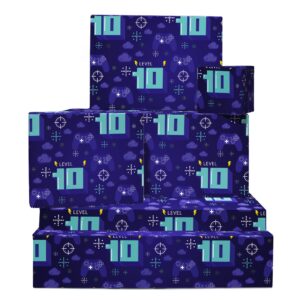 central 23 gaming wrapping paper for boys - 10th birthday wrapping paper - 6 sheets of gift wrap - 10 year old - gamer - video game - recyclable