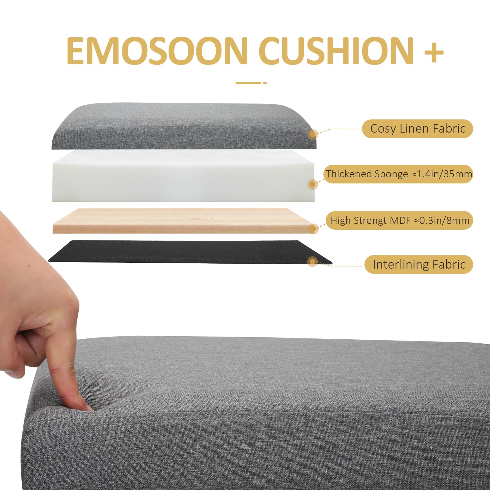 Emosoon Tall Ottoman with Storage Collapsible Fabric Small Slim Folding Ottoman Furniture with Handles Lid Ottoman for Room Footrest Foot Stool Linen Grey 16.5x16.5x11.8in