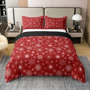 100% cotton red christmas duvet cover king girly romantic snowflake bedding set princess winter comforter cover girls modern style quilt cover bedroom decor red floral bed set with 2 pillow cases