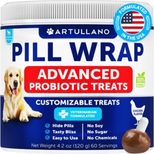 pill paste for dogs - pill wrap for dogs - wrap a pill for dogs - pill wrap masker treats for all breeds & ages - soft dog treats to hide pills, capsules, tablets - chicken flavor - 60 servings