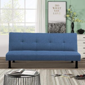 sumkea convertible flannel sofa adjustable futon couch bed with sturdy legs for living room and bedroom, blue