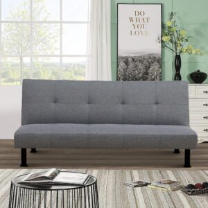 sumkea convertible flannel sofa compact, adjustable, and durable futon couch bed with sturdy legs for living room and bedroom, grey