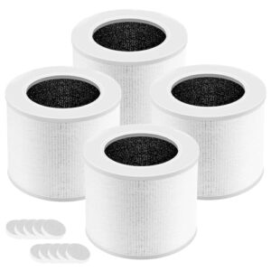 romon 4 pack core mini replacement filter for levoit core mini air purifier, 3-in-1 h13 grade true hepa, high-efficiency activated carbon, compared to part # core mini-rf, white