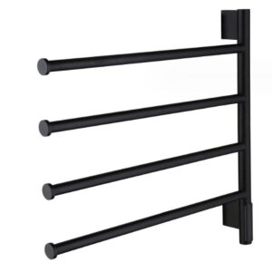 rotatable towel rack with timer,electric heated towel racks, 4-bar 180° swivel towel rack,82w wall mounted towel warmer racks,plug-in heated drying rack for bathroom, kitchen (color : black)