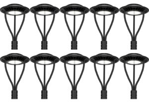 openlux 10 pack 60w led post top light with dusk to dawn sensor, dlc etl listed 8400lm ip65 waterproof outdoor pole light fixture for garden yard street lighting ac100-277v