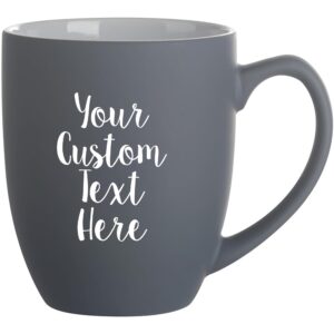 personalized coffee mug engraved with your custom text - customized coffee mug, hot chocolate mug, tea mug, birthday gift, retirement gift (matte grey, engraved custom text)