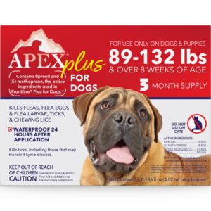 apex plus flea and tick prevention for dogs | x-large (89-132 lbs) | 3-month supply | dog flea and tick treatment | 24-hour activation, waterproof, 30-day protection