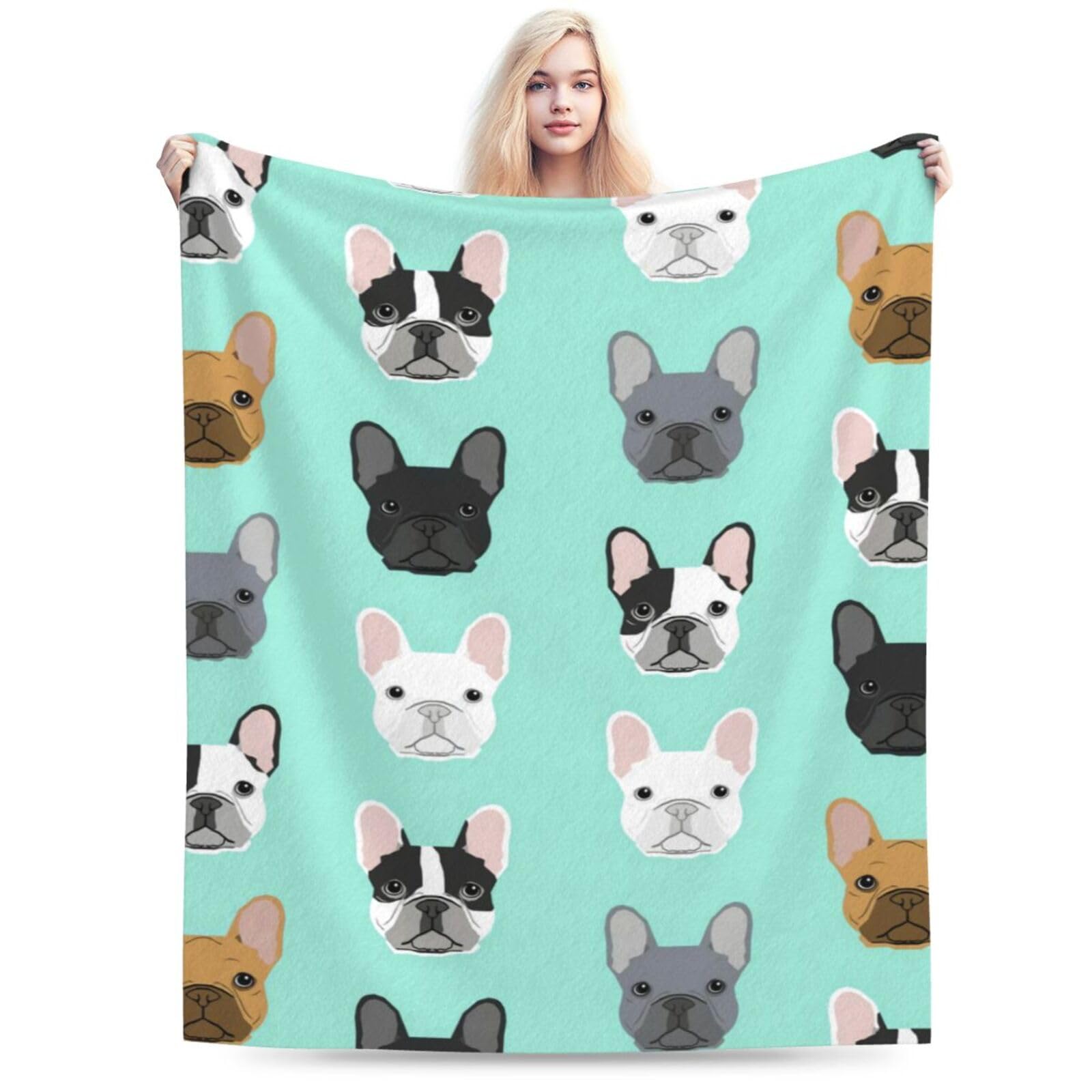 French Bulldog Dog Blanket Soft Cozy Flannel Throw Blankets Lightweight Warm Bed Throws Plush for Couch Sofa Camping Office Travel Home Bedroom Decor Girls Boys Kids Gifts, 50"x40"