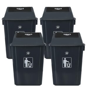 rinboat 18 gallon plastic swing top trash cans, large waste bins with lids, grey, 4 packs