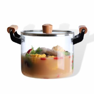 glass simmer pot 3.5l(123oz), large clear boiling pot,potpourri simmer pot,glass saucepan heat resistant glass cooking stovetop pot for soup, milk, noodles