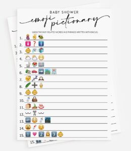 all ewired up 50 baby shower emoji pictionary (50-cards) fun baby shower game activity, gender neutral boy or girl, minimalist script