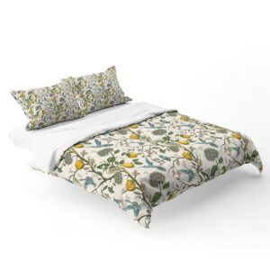 fadalo lemon tree floral bird print comforter set,blue/yellow/green botanical bedding set vintage farmhouse duvet cover-3pcs,soft lightweight all season for bedding,twin comforter with 2 pillowcases