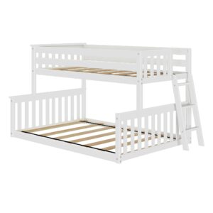 Max & Lily Twin Over Full Low Bunk with Angled Ladder on End, White