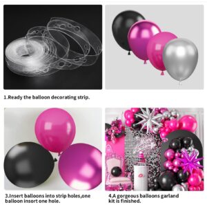 Black Pink Balloons Garland Arch Kit, Hot Pink Black Silver Balloons Arch With Star Balloons For Girls Birthday Engagement Anniversary Wedding Bridal Decoration