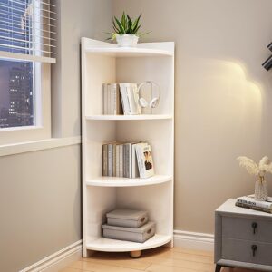 curved corner storage shelf, 4/5 tier wood corner bookshelf, tall freestanding bookcase, small corner shelf counter organizer rack, corner table for countertop bathroom (color : white, size : 3 tier