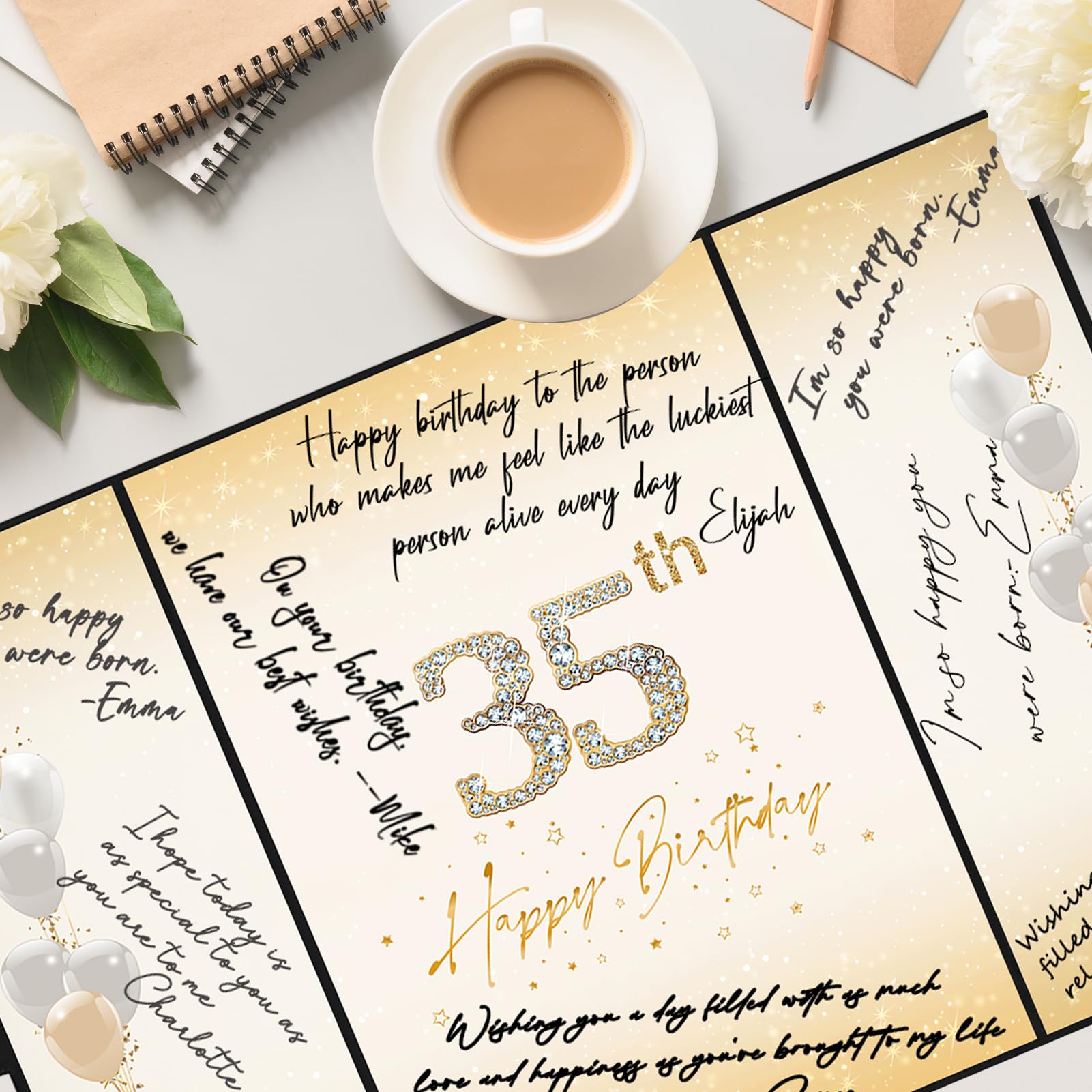 Crenics 35th Birthday Decorations for Her or Him, Creative 35th Birthday Guest Book Alternative, Black and Gold 35th Birthday Signature Book 18 x 12 inch, Great 35 Birthday Gifts for Men or Women