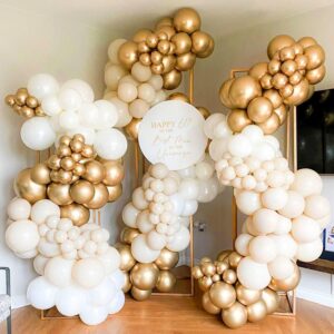 White and Gold Balloon Arch Kit, 140Pcs Matte White Metallic Gold and Gold Confetti Party Balloon Garland Kit for Wedding, Engagements, Birthday, Bridal Shower, Baby Shower Anniversary Decorations