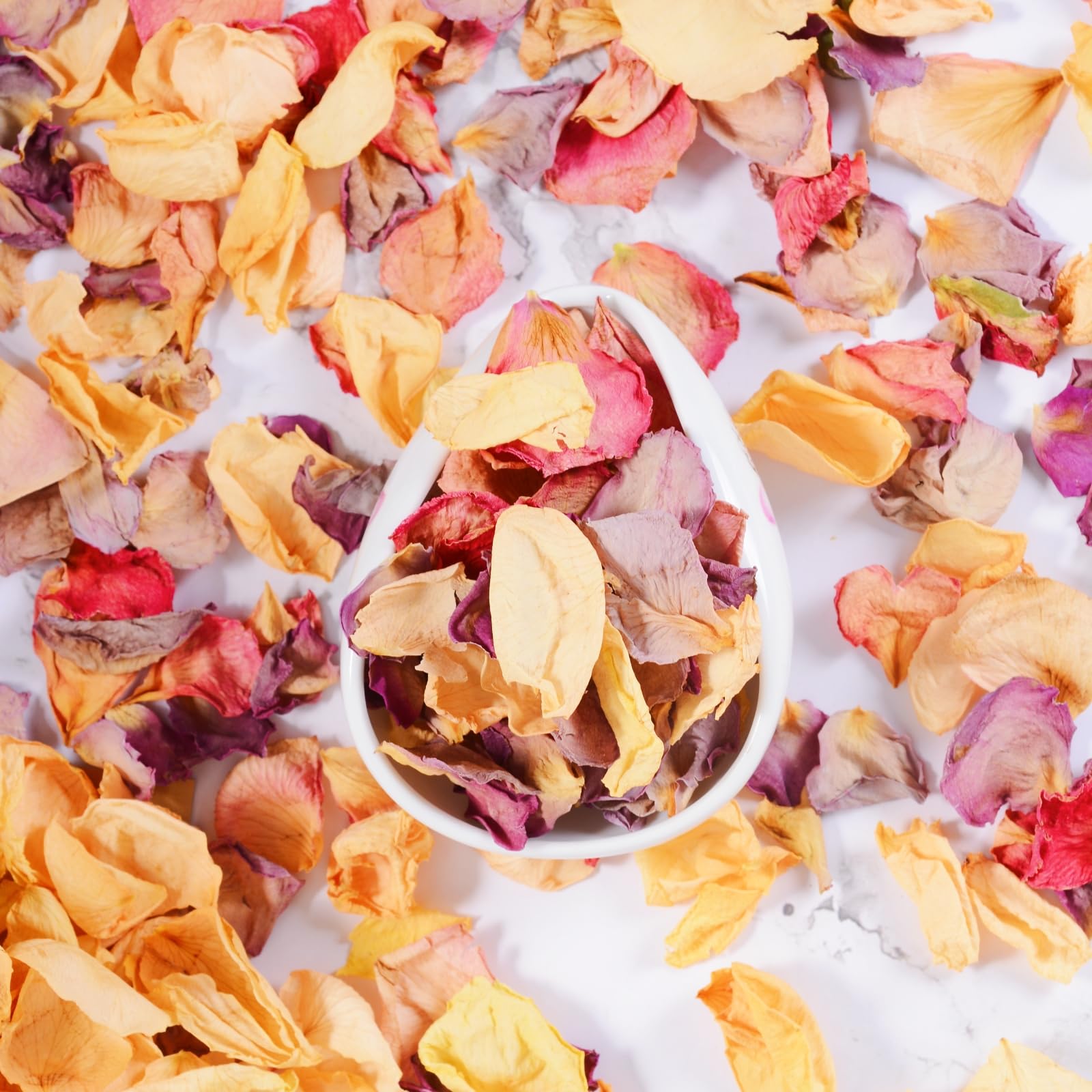 20+ Cups Real Rose Petals Biodegradable Wedding Flower Confetti, 2 QT Mixed Yellow Purple Pink Dried Roses Petals for Wedding Proposal Bath Valentine's Day Party Flower Girl