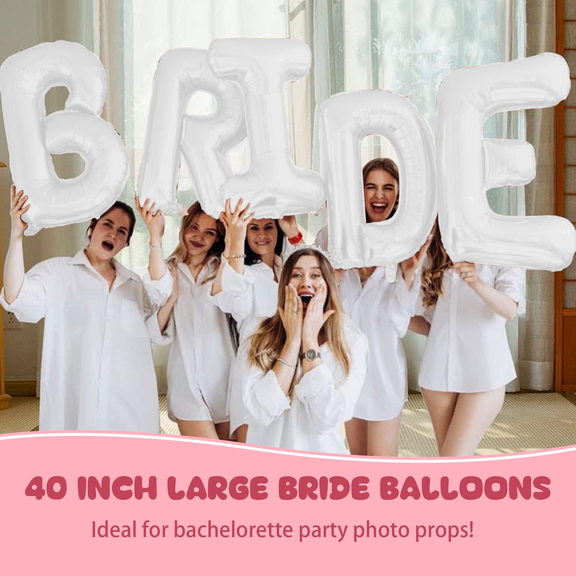 40inch Bride Balloons - Jumbo Bride to Be Balloons for Bridal Shower Bachelorette Party Decorations and Engagement Party Supplies （White）