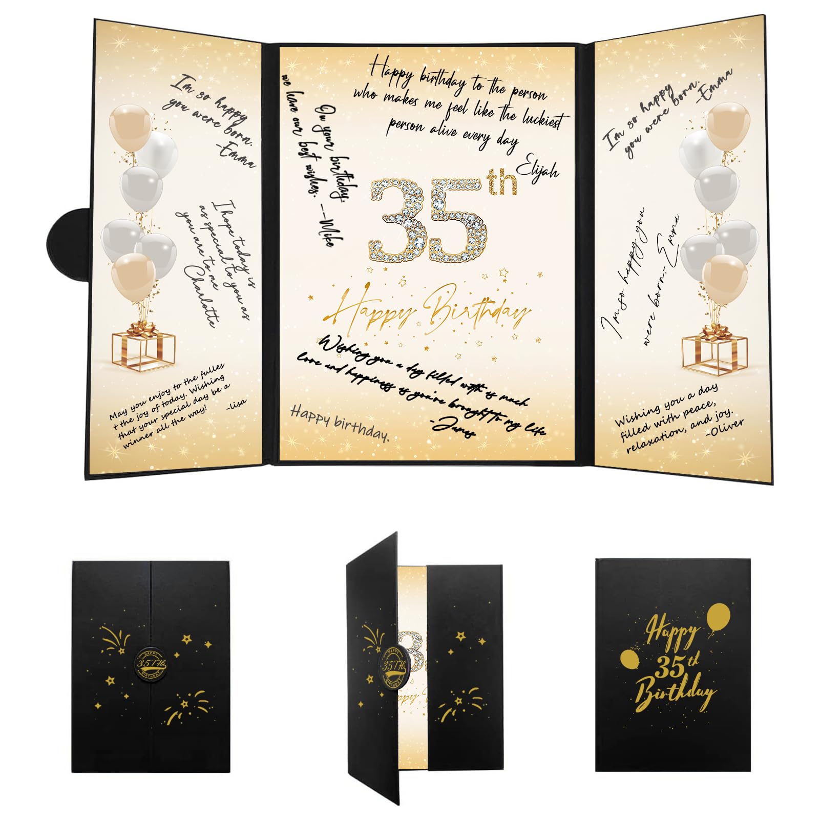 Crenics 35th Birthday Decorations for Her or Him, Creative 35th Birthday Guest Book Alternative, Black and Gold 35th Birthday Signature Book 18 x 12 inch, Great 35 Birthday Gifts for Men or Women