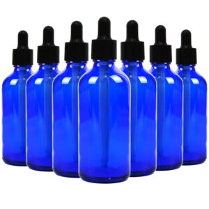 youngever 16 pack 4 ounce glass dropper bottles for essential oil, 2 stainless steel mini funnels (blue)