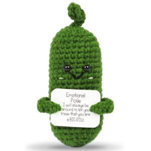 hoedia handmade emotional pickle gift, cucumber crochet doll inspirational gifts with cards, cute knitted funny support pickle potato friend birthday christmas stocking stuffers (emotional pickle)