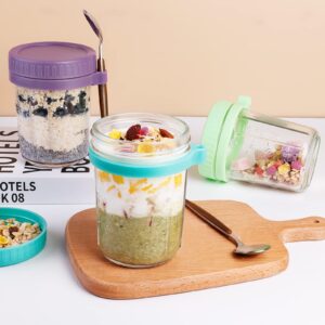 KITCHOP Overnight Oats Containers with Lids and Spoon,Mason Jars,16 Oz Glass Oatmeal Container to Go for Chia Pudding Yogurt Salad Cereal Meal Prep Jars,Pink(Pack of 2)