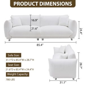 RXRRXY 85'' Modern Cloud Loveseat Sofa Couch, Plush Upholstered Deep Seat Love Seat Sofa with Thick Cushion, 3 Seater Comfy Boucle Couches with 2 Pillows & Metal Legs for Living Room, Office (White)