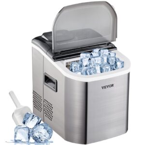 vevor countertop ice maker, 40lbs/24h, stainless steel crystal clear cube, portable ice making machine with lcd display control panel and ice scoop for home bars parties commercial use