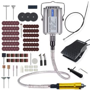 ctismice 780w flex shaft rotary tool, 500-25000rpm flexible shaft grinder kits with variable speed foot pedal and 110pcs accessories for grinding polishing sanding deburring cutting buffing finishing