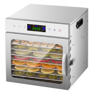 hoperan food dehydrator, 8 stainless steel trays dehydrators for food and jerky, herbs, fruit, dehydrator machine with digital timer and temperature control, overheat protection, recipe book included