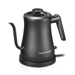 hamilton beach compact 20 oz. / 0.6 liter gooseneck electric kettle for boiling water, pour over coffee, tea, ultra fast heating with 1200 watts, stainless steel bpa-free interior, black (41045)